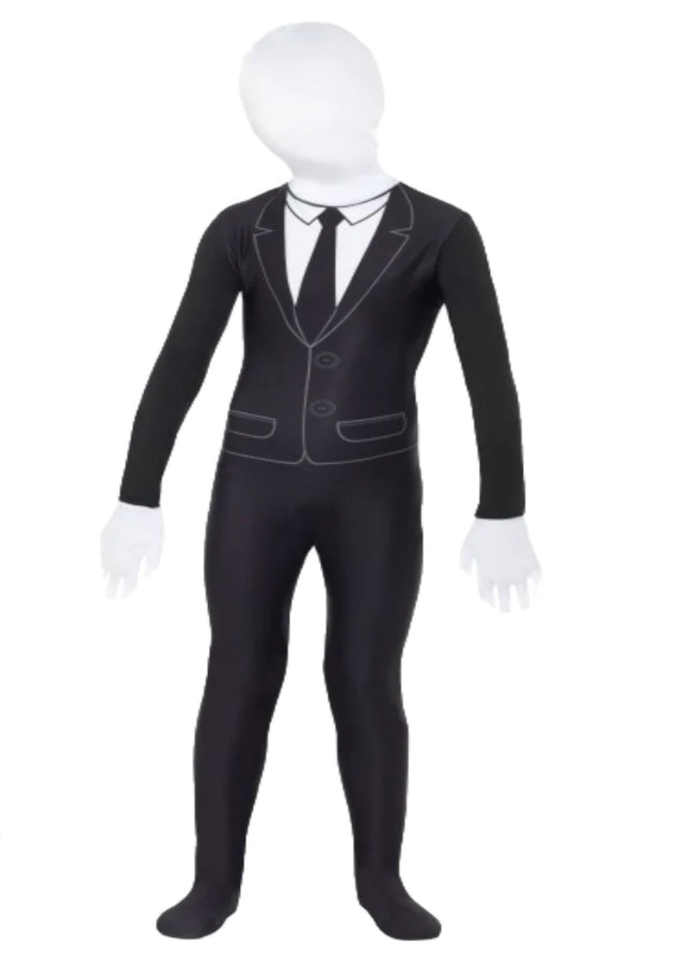 Boys Slenderman Costume Childs Second Skin Suit Fancy Dress Halloween S ...