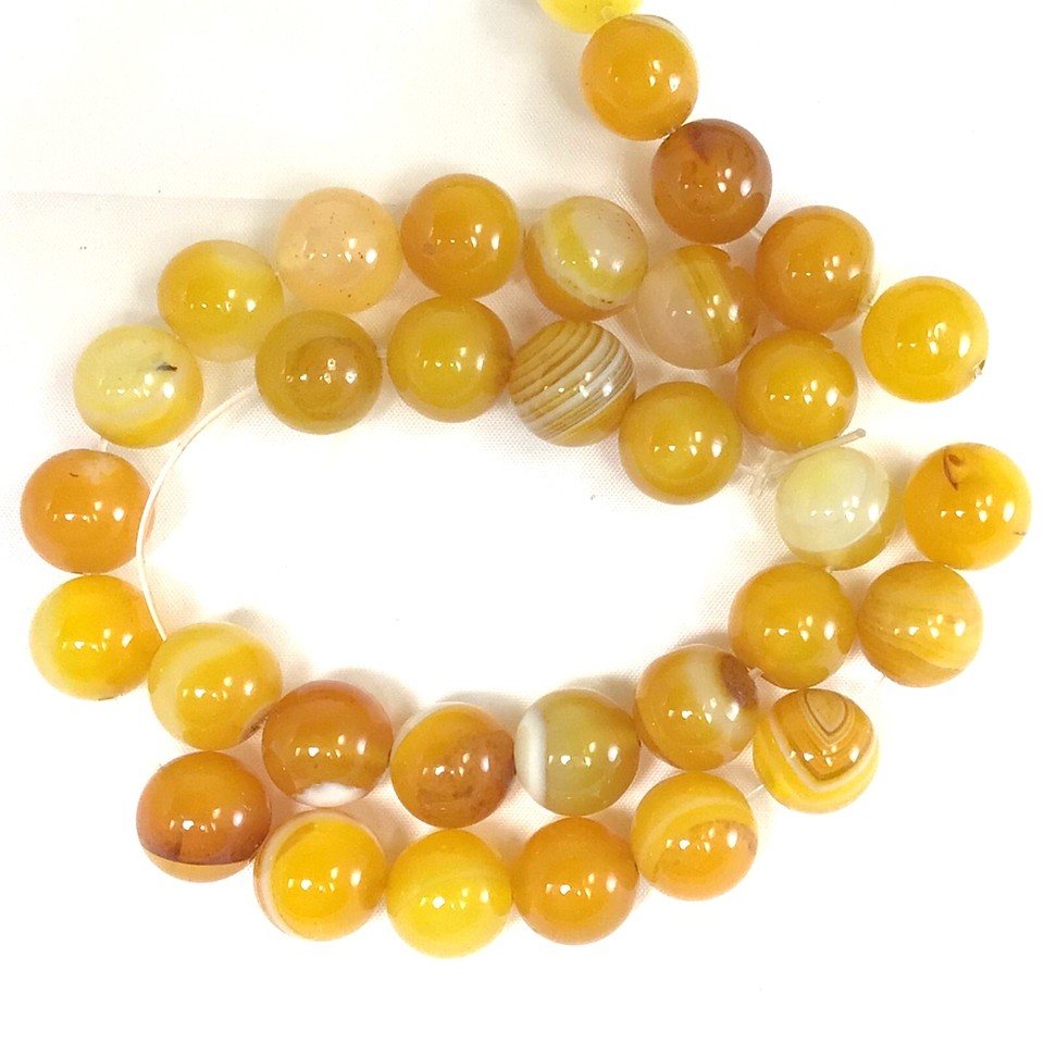 Natural Gold Yellow Stripe Agate Round Bead 15" Jewelry Making Gemstone ...