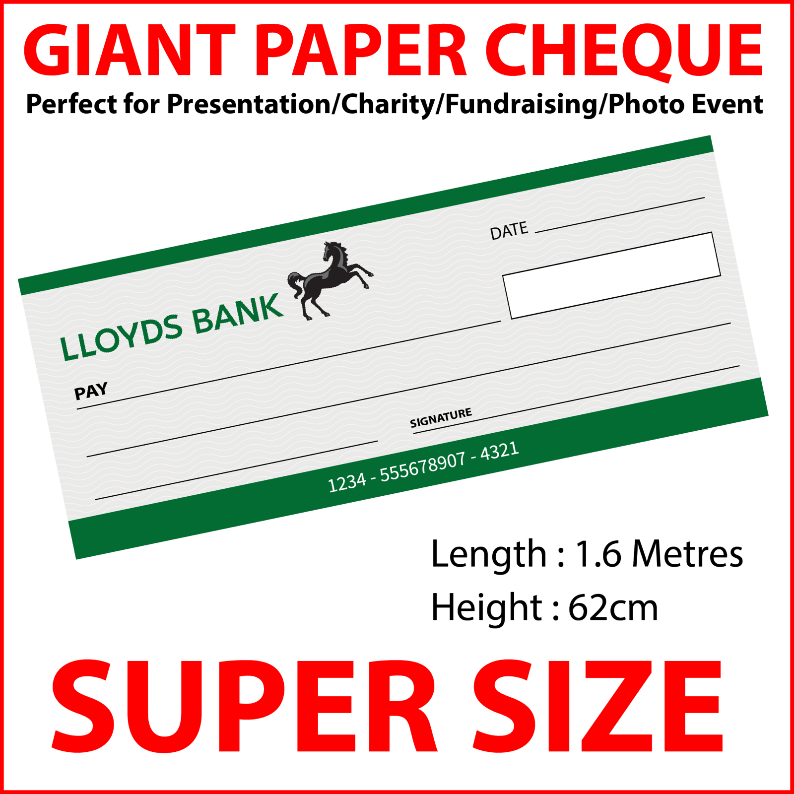 Large Cheque for Presentation Charity Fundraising Event. Add your Logo ...