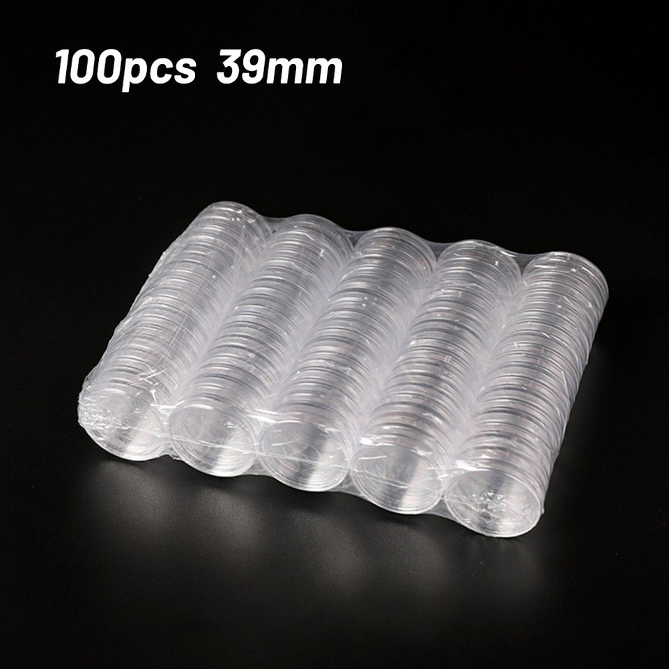 39mm Coin Capsules Storage Box For 100Pcs Clear Round Cases Container ...
