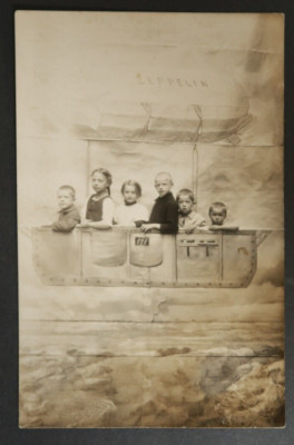 Fun Kids in Basket Postcard Zeppelin Blimp Airship RPPC German Kids ...