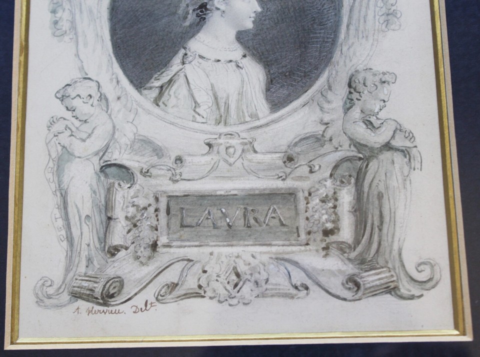 Auguste Hervieu Original drawing for Petrarch by Laura de Noves 19th ...