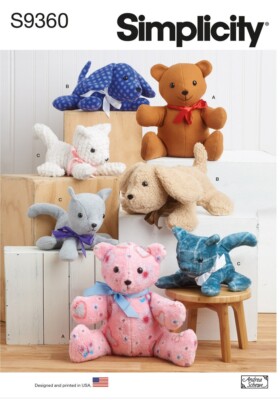 SIMPLICITY SEWING PATTERN 9360 EASY STUFFED SOFT TOYS - PUPPY KITTEN ...