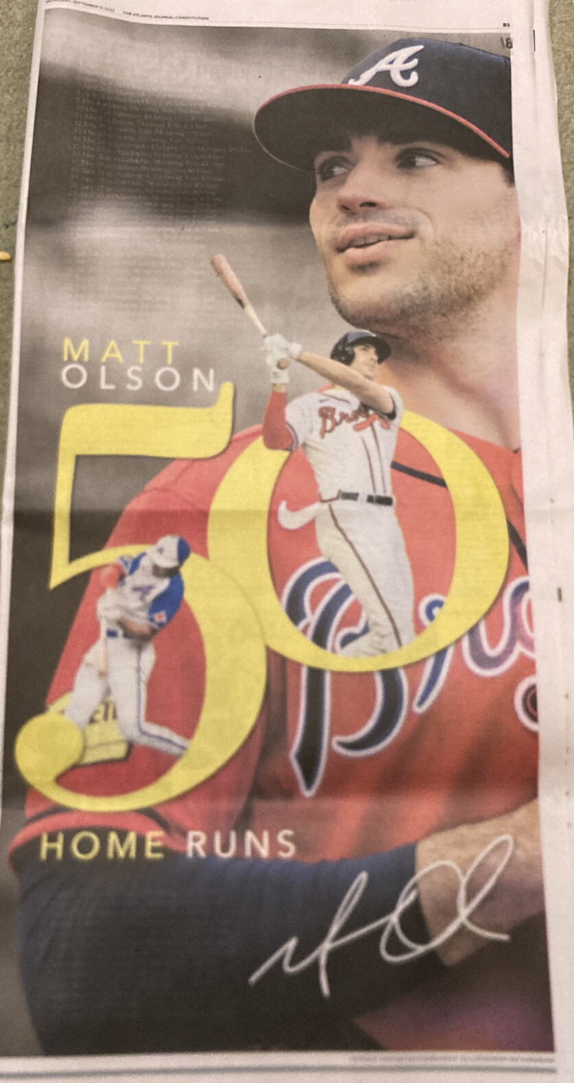 Atlanta Braves Matt Olson 2023 AJC Newspaper Poster 50 Home runs ...