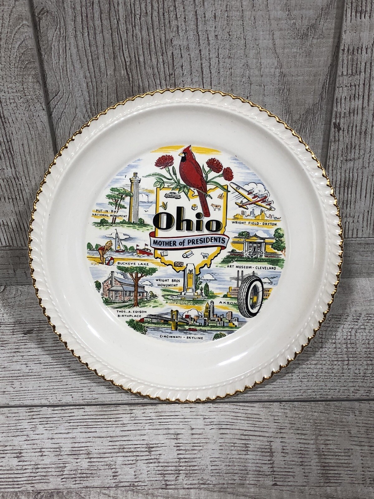 Ohio State Mother of Presidents Kass E.Liverpool Plate 22 Karat Gold ...