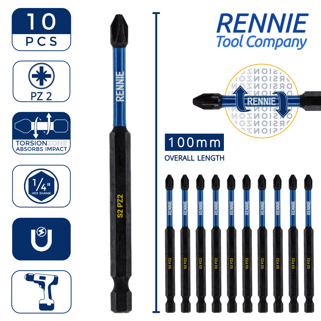 Pz2 Bulk Impact Driver Bits 🧈 10 x PZ2 100mm Long Magnetic Impact Duty ...