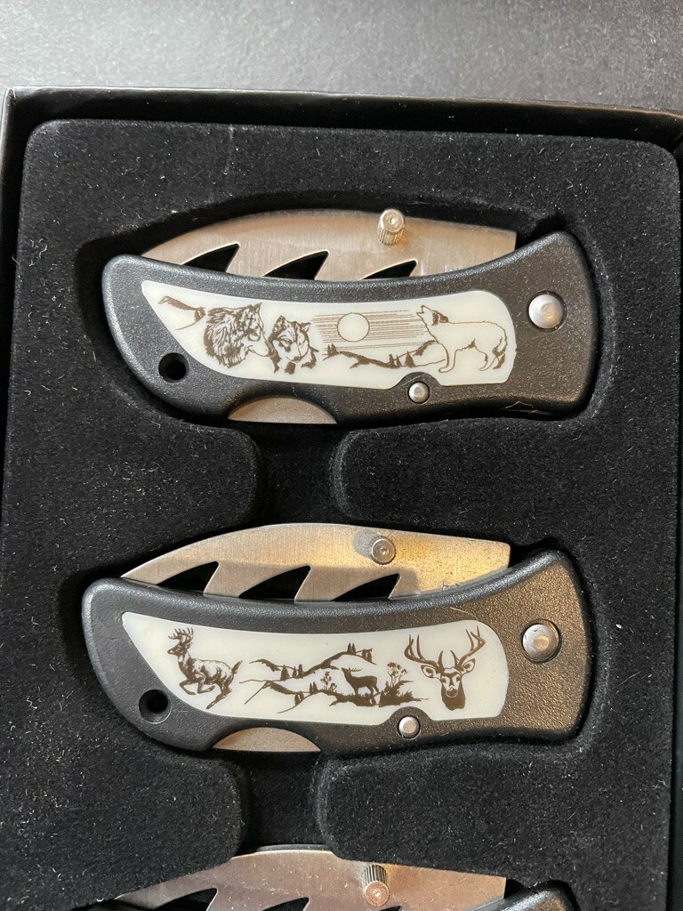 -FULL SET- decorative WILDLIFE HANDLE knife set - WOLF, DEER, EAGLE ...