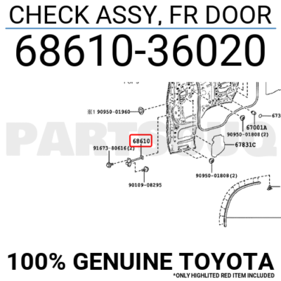 6861036020 Genuine Toyota CHECK ASSY, FR DOOR 68610-36020 | eBay