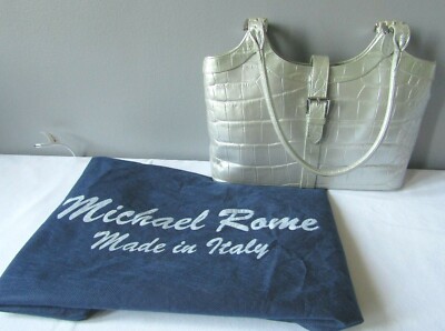 Michael Rome Silver Croco Embossed Genuine Leather Shoulder Bag Handbag ...