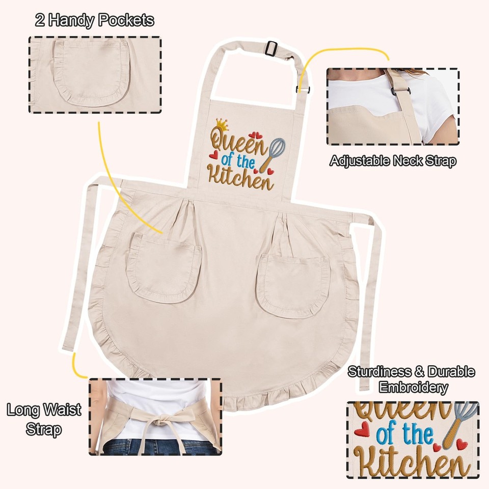 Funny Cooking Aprons for Women with Pockets, Embroidered Cute Baking ...