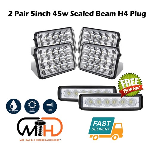 2Pair 4x6 Inch 80 60 Series LED Spot Work Light Beam H4 Driving ...