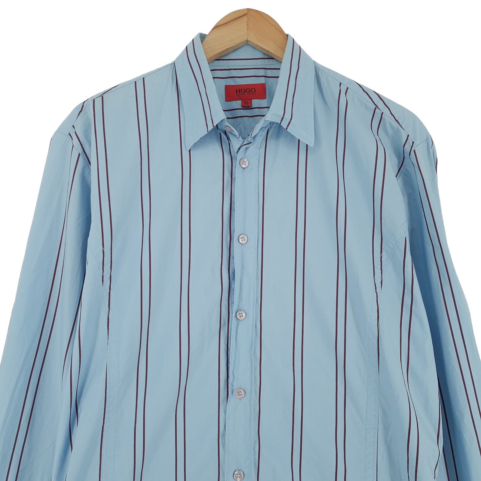 Vintage Rétro HUGO BOSS Bleu Rayé Chemise Manches Longues Homme Taille ...