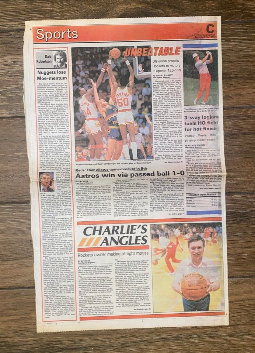 HOUSTON POST-4/27/1986-HOUSTON ROCKETS def DENVER NUGGETS-UNBEATABLE ...