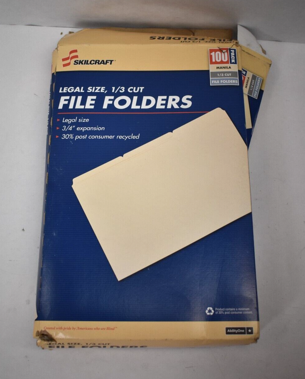 5 Boxes Manila File Folders Abilityone SKILCRAFT Legal Size 1/3 Tab 100 ...