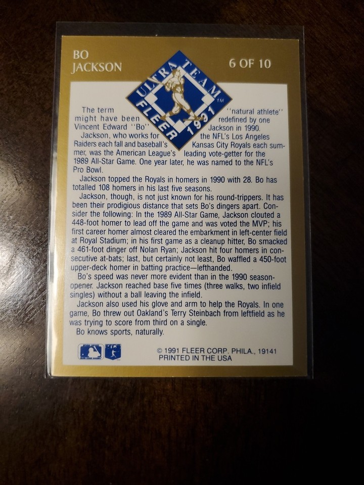 1991 Fleer Ultra BO JACKSON Ultra Team #6 of 10 Royals(Z) | eBay