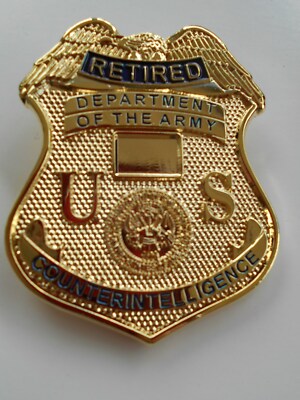 US Army COUNTERINTELLIGENCE (ACI) "RETIRED" full size Badge . With pins ...