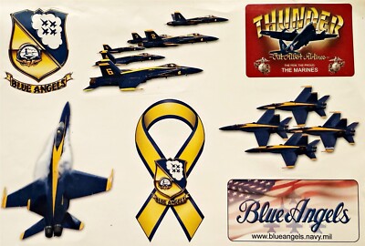 US Navy Blue Angels page of 7 different stickers aircraft, USMC Thunder ...
