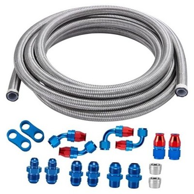 8AN PTFE Fuel Line Kit Stainless Steel Braided PTFE Fuel 8AN 10FT Blue ...