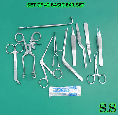 SET OF 42 BASIC EAR SET SURGERY INSTRUMENTS FORCEPS ENT MEDICAL BRAND ...