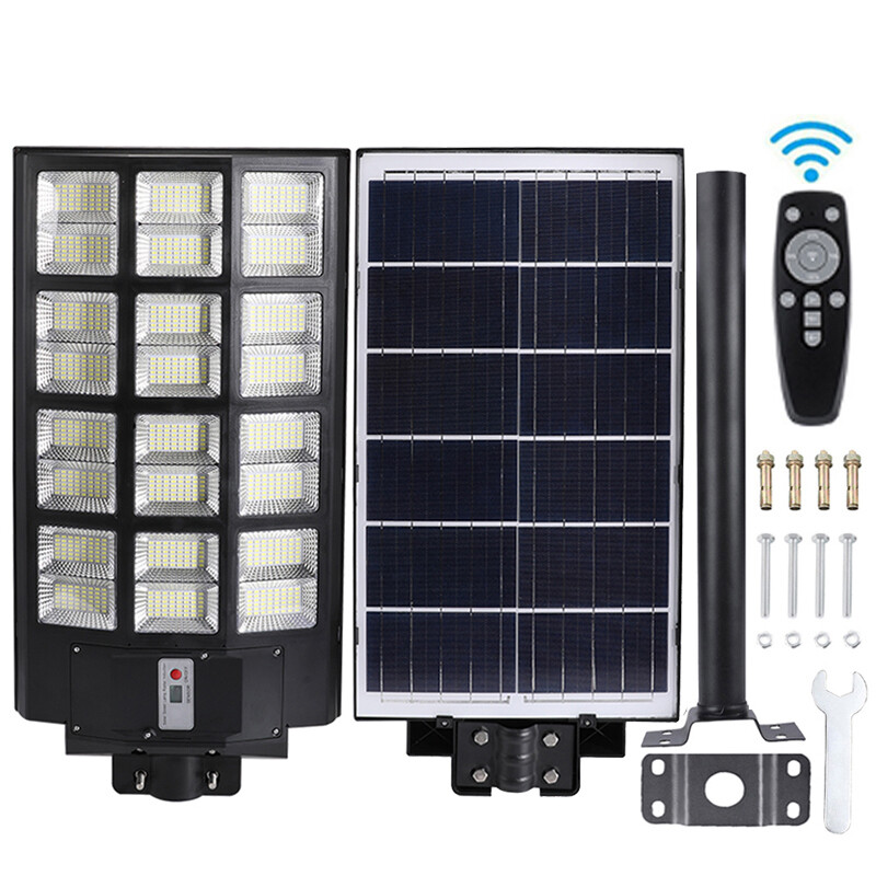 1600W LED Street Light Solar Power with Pole Remote Control Sensor ...