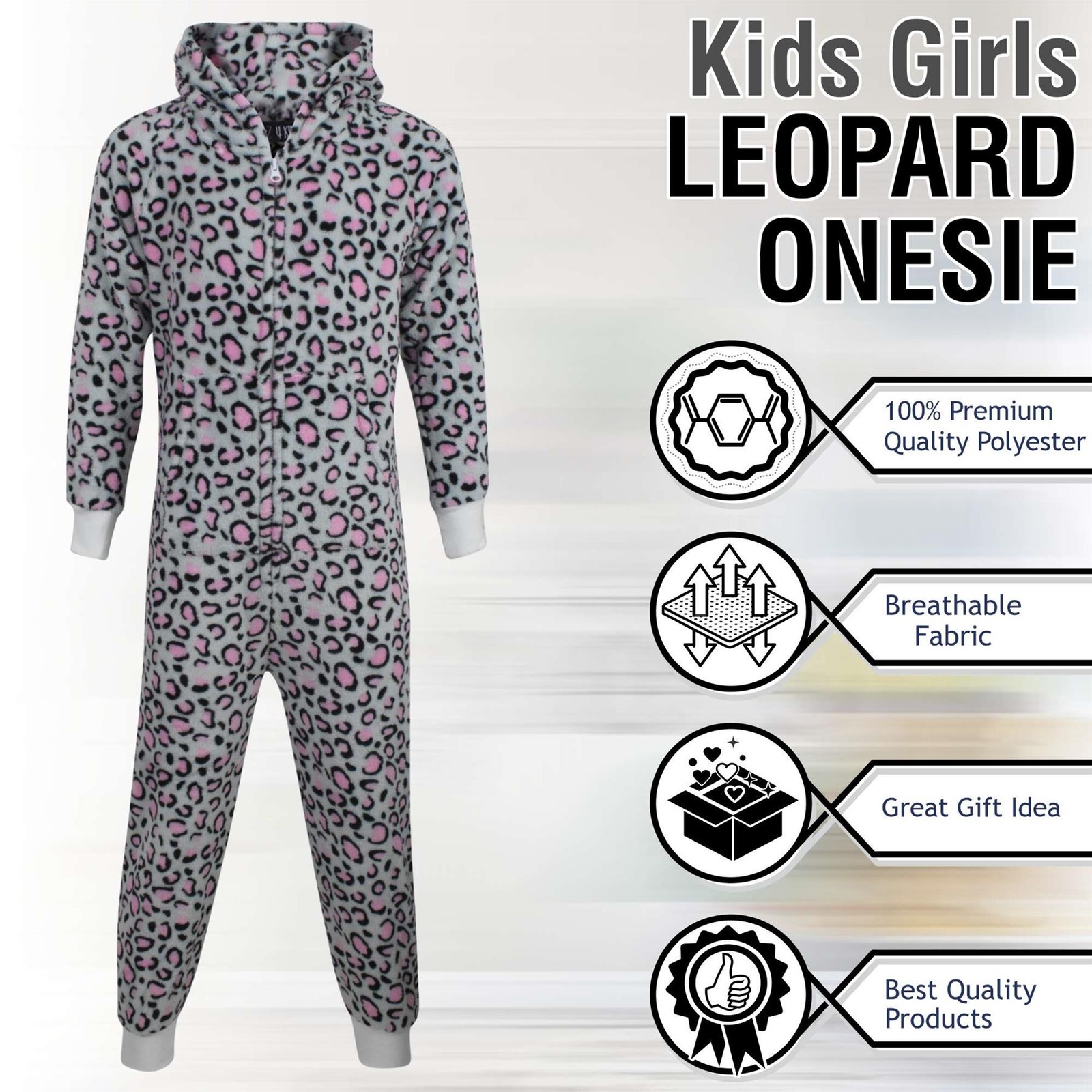 Kids Unisex Leopard Pink Grey A2Z Onesie One Piece World Book Day Soft ...