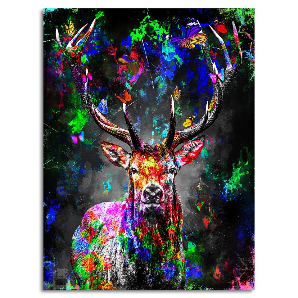 LEINWAND BILD WANDBILD ABSTRAKT HIRSCH NATUR DEKO KUNSTDRUCK BILDER ...