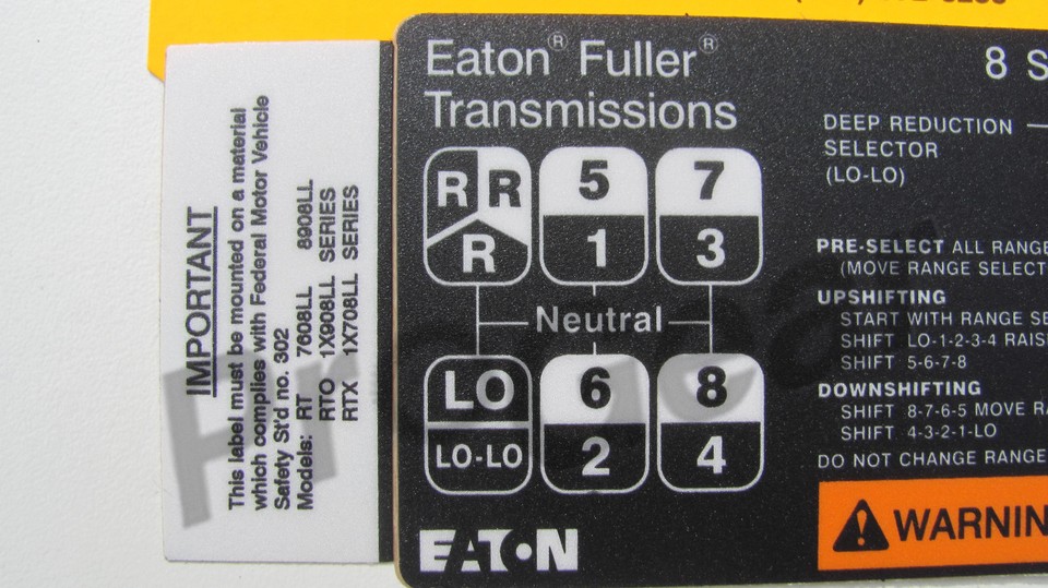 RT RTO RTX 8LL speed standard "H" shift pattern 20466 Eaton Fuller ...