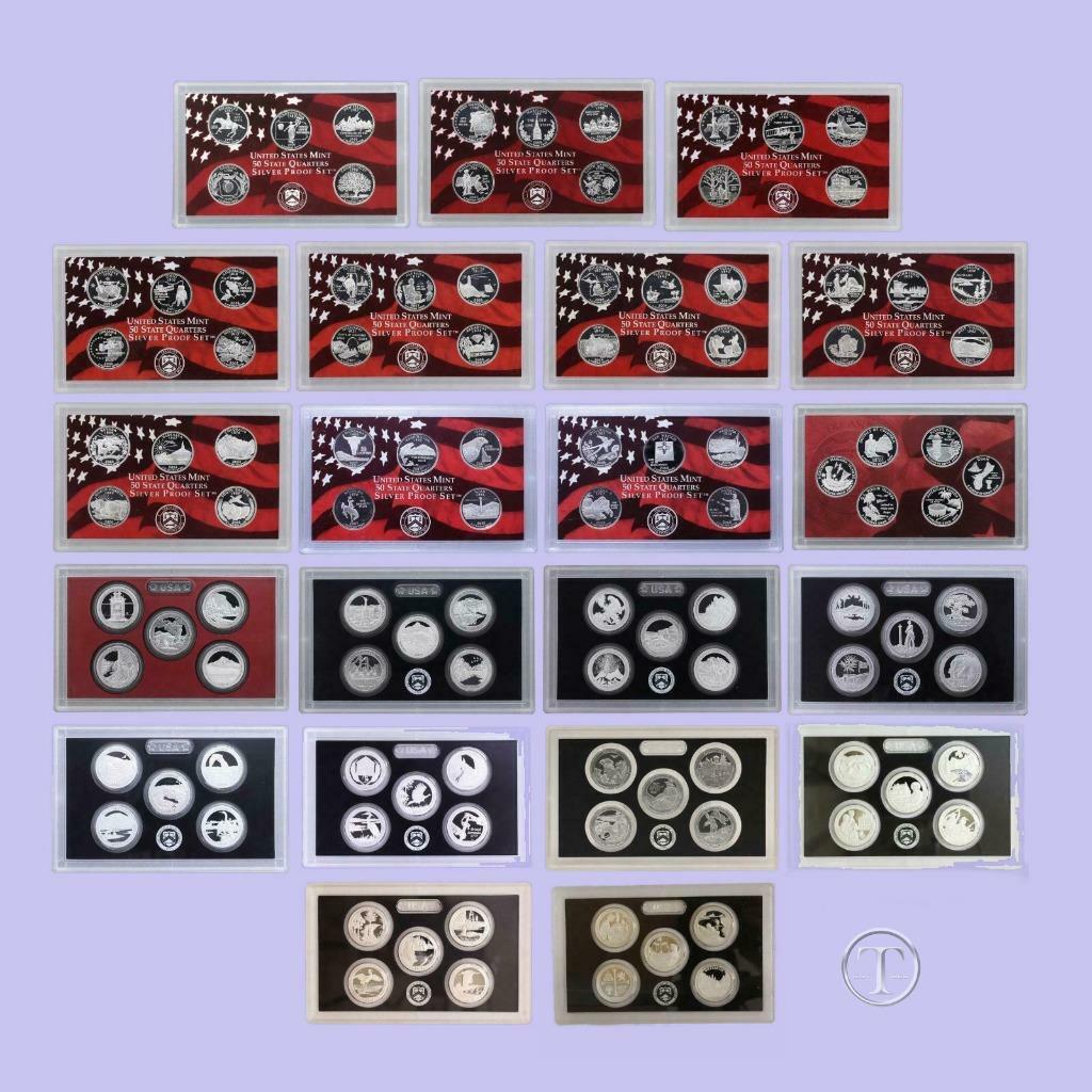1999 - 2019 S 90% SILVER Proof Quarter Set - 106 Coins-No Box/COA-21 ...