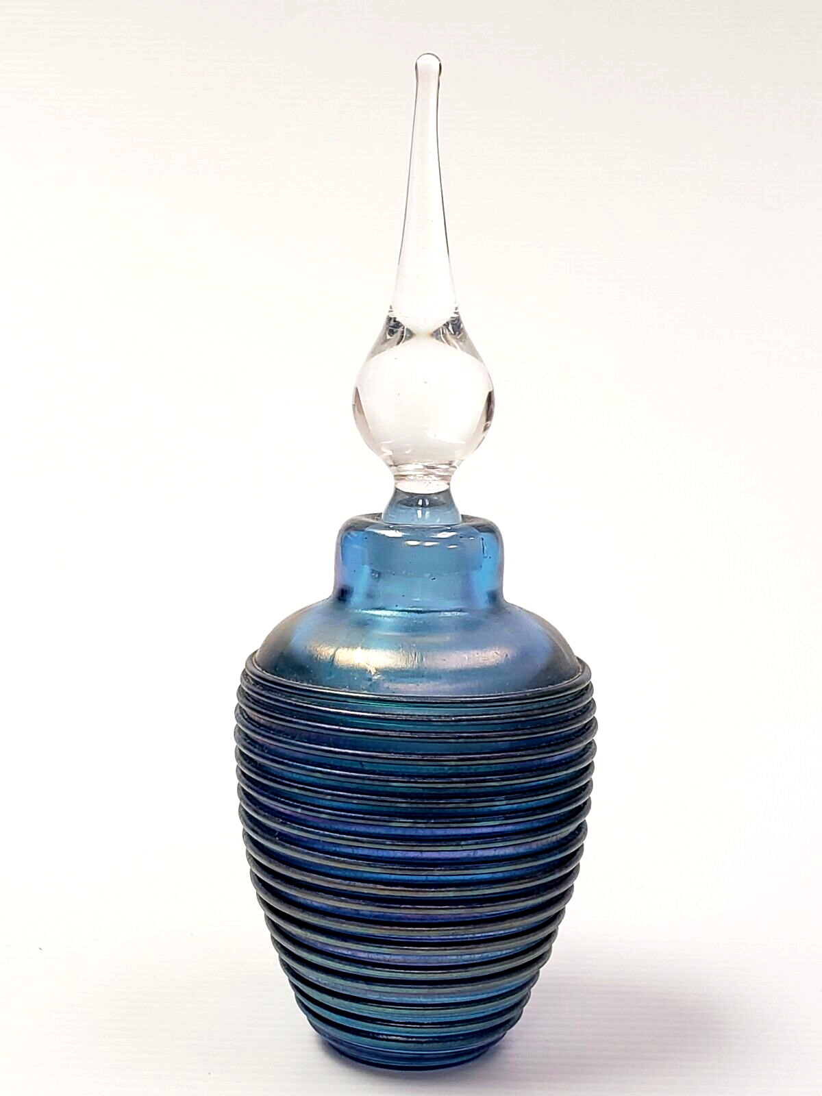 Rare Iridescent Spiral Ribbed Vandermark Art Glass 7" Perfume Bottle ...