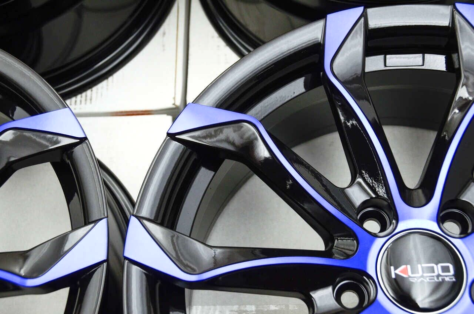Kudo Racing Intimidate 17x7.5 5x114.3 +38 Black w/Blue Polish Face ...