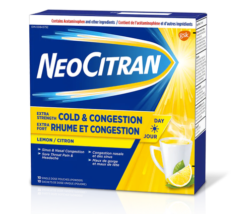 NeoCitran Extra Strength Cold & Congestion Non-Drowsy Lemon Flavour (10 ...