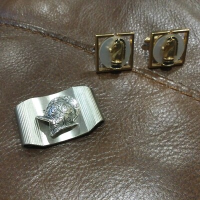 Swank Vintage Knight Chess Mother of Pearl Cufflinks And Clip of A ...