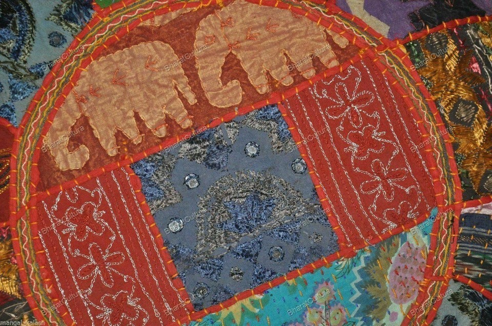 Red Ottoman Chair Pouf Stool Floral Handmade Pouffe Poof INDIAN Decor ...