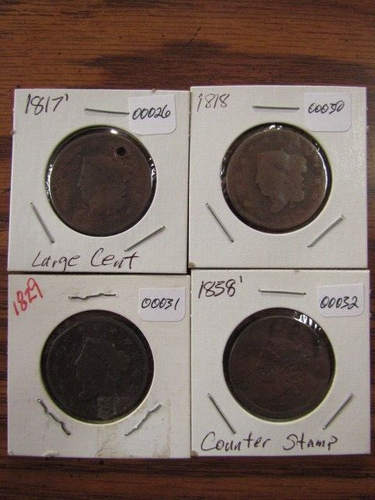 American Large Cent Lot 1817, 1818, 1829, 1838 Counter Stamp. Low $hip ...