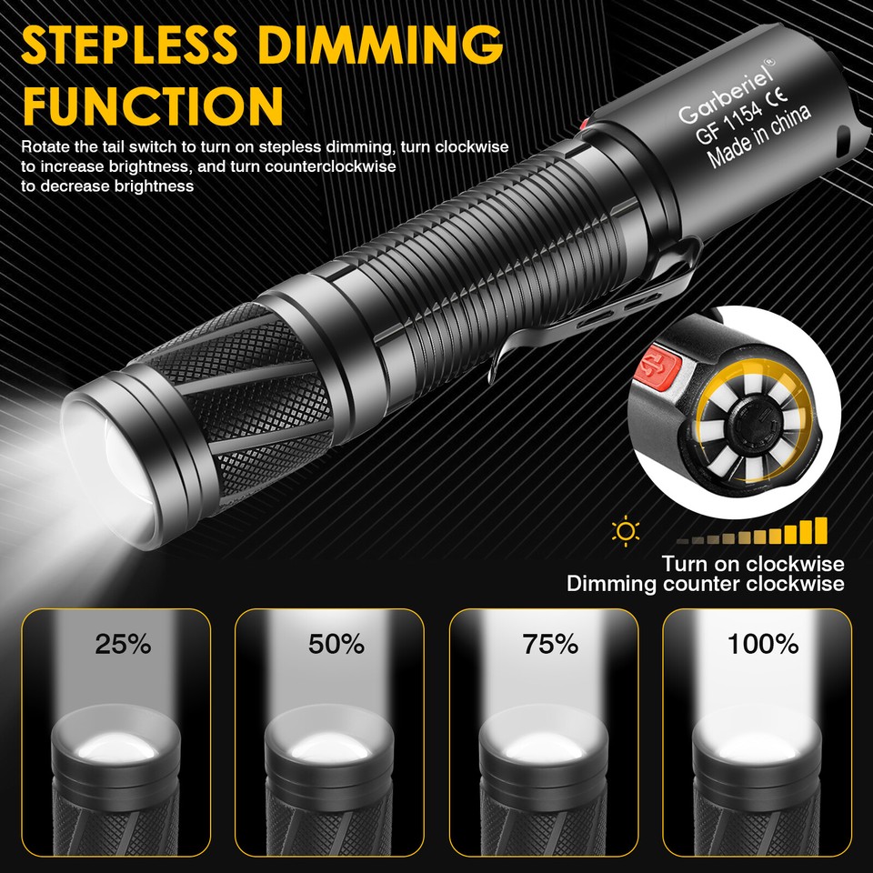 Portable EDC LED Flashlight Rechargeable Tactical Pocket XHP50 Torch ...