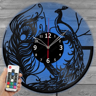 LED Vinyl Clock Peacock Light Vinyl Record Wall Clock Art Home Decor ...