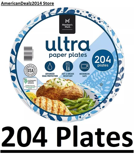 Member's Mark Ultra Dinner Paper Plates (10", 204 ct.) Microwave Safe ...