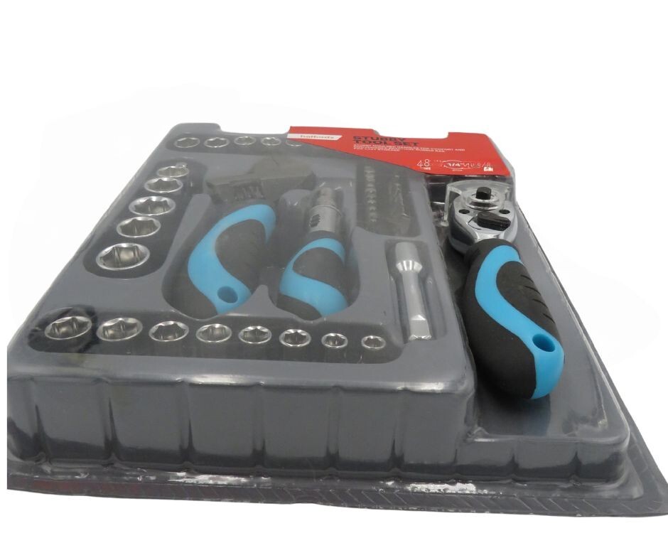 Halfords 48 piece stubby tool set 1/4” Drive 3/8” Drive Sockets Ratchet ...