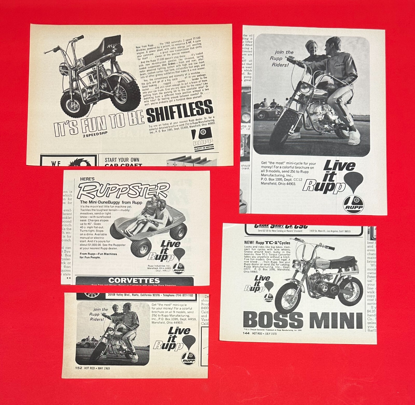1968-70 Rupp Mini Bike TT-500 TC-1 Roadster Ruppster Vintage Magazine 5 ...