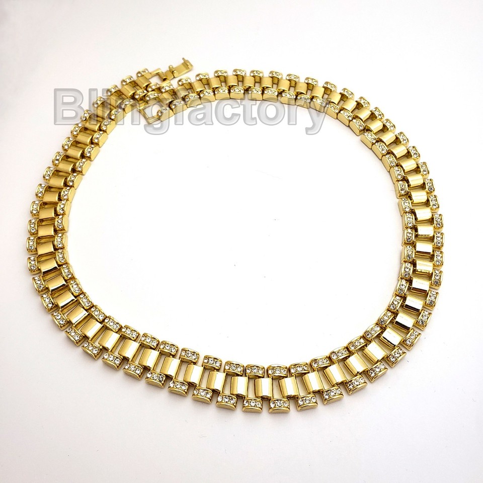 Hip Hop Iced Gold Tone Lion Head & 18" Iced Rollie Link Choker Chain ...