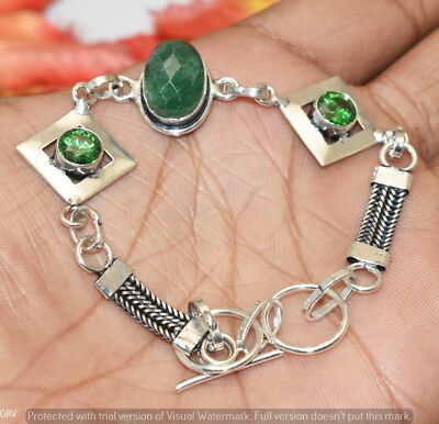 Simulated Emerald & Chrome Diopside Gemstone Bracelet Size 7"-8" U306 ...