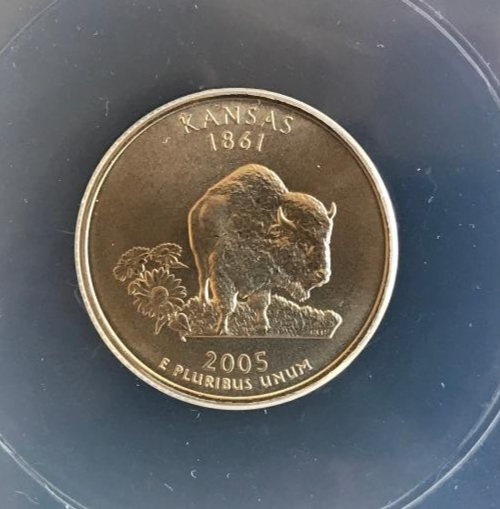 2005-P KANSAS STATE QUARTER ~ ANACS MS 69 ~ SATIN FINISH ~ CLAD ~ BLUE ...