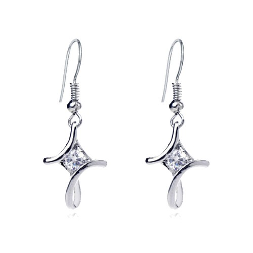 Silver Elegant Rhombic Ear Drop Earrings Stud Dangle for Women Jewelry ...