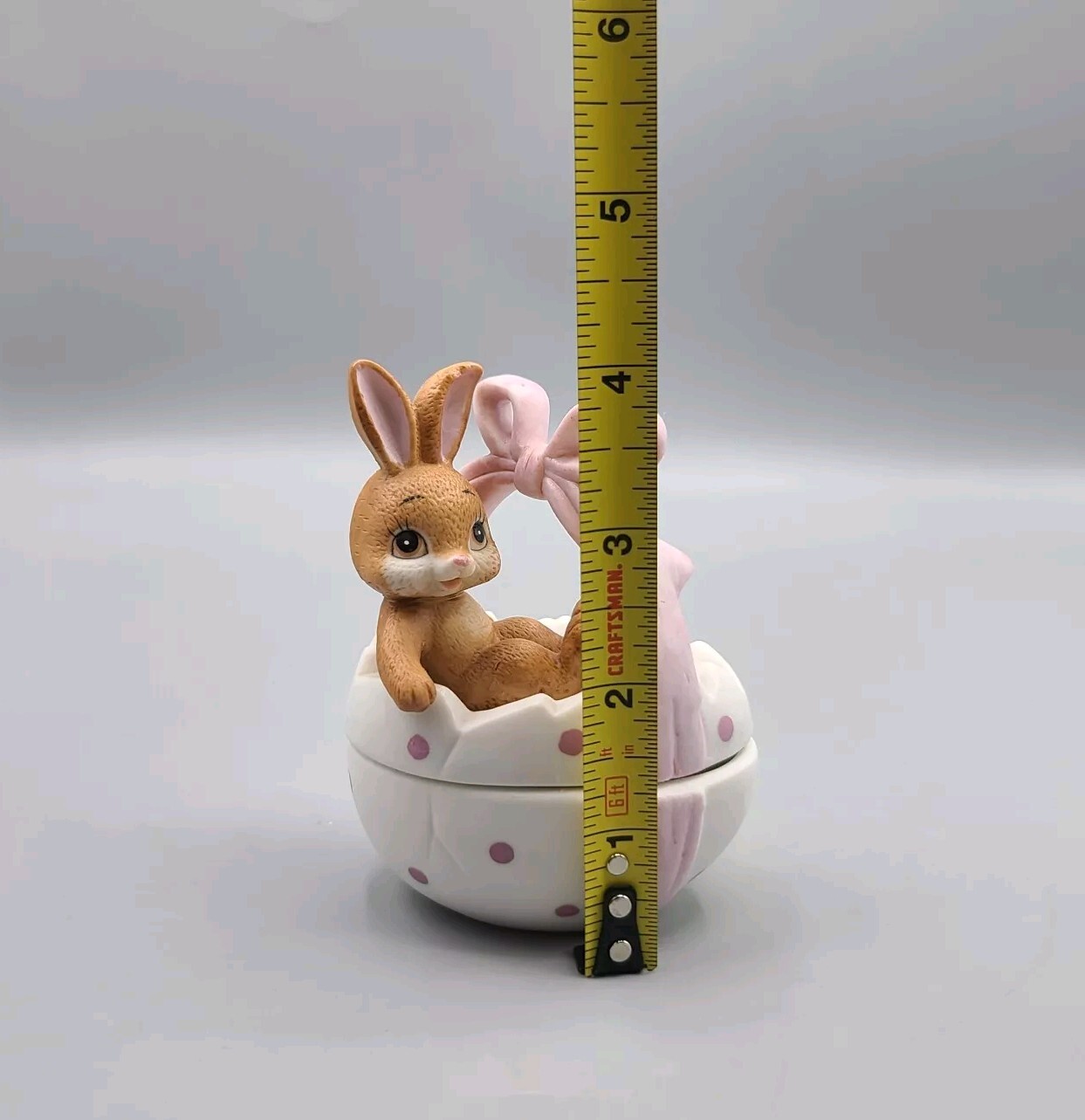 Lefton Easter Figurine Bunny and Egg Bisque Trinket Box Taiwan Pink Bow Spring | eBay