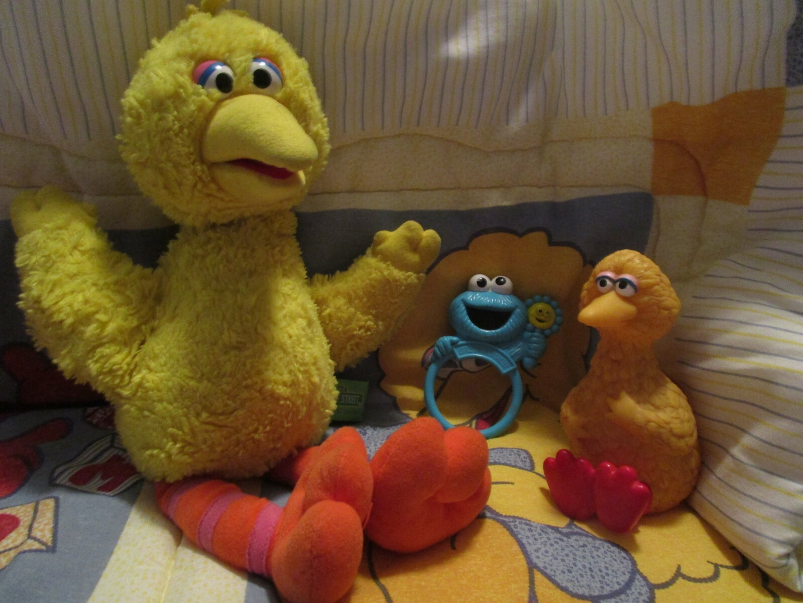 Sesame Street Vintage Baby Lot Crib Quilt Rattle Big Bird Squeak Toy ...