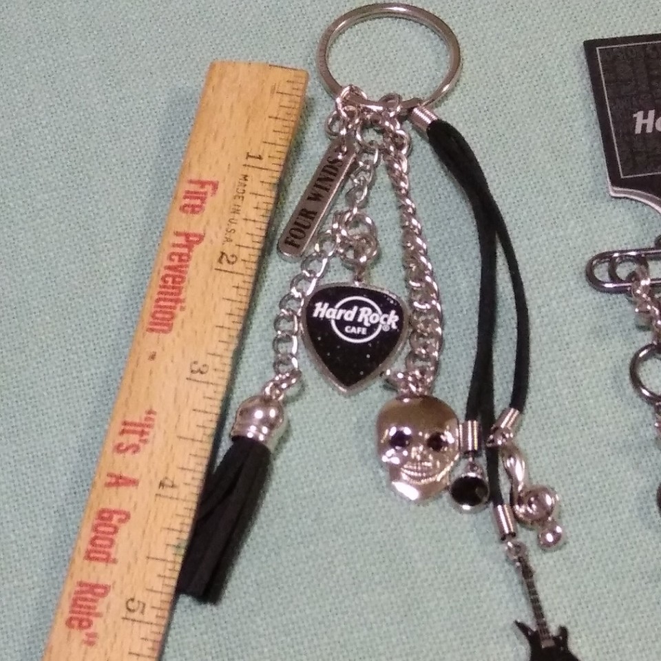 HARD ROCK CAFE Guitar SKULL Tassel Chain Charms Keyring And Spikes Link ...