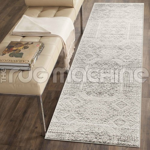TYCHE SILVER GREY IVORY AZTEC ANTIQUE STYLE TRADITIONAL RUG RUNNER ...