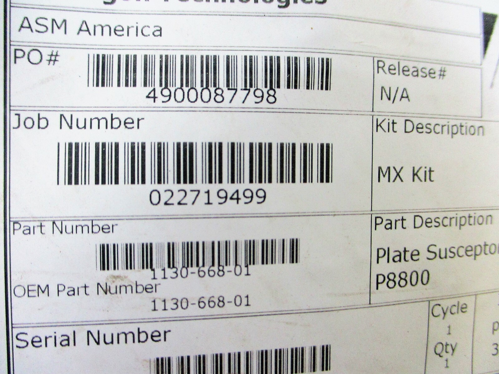 ASM America 1130-668-01 MX Kit Plate Susceptor Cap P8800 | eBay