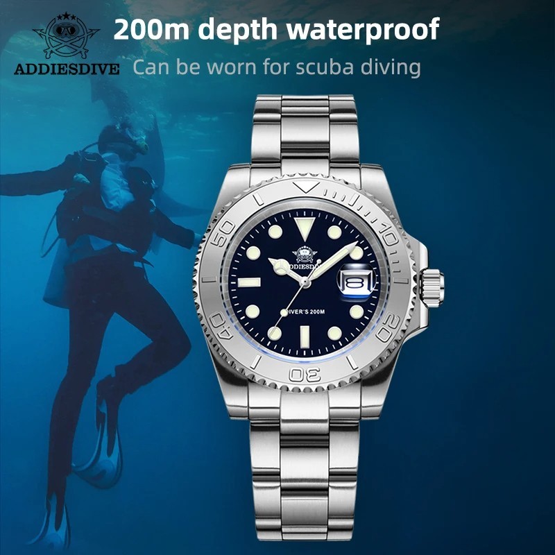 41MM ADDIESDIVE Quartz Men's Dive Watch 200M Waterproof Luminous ...