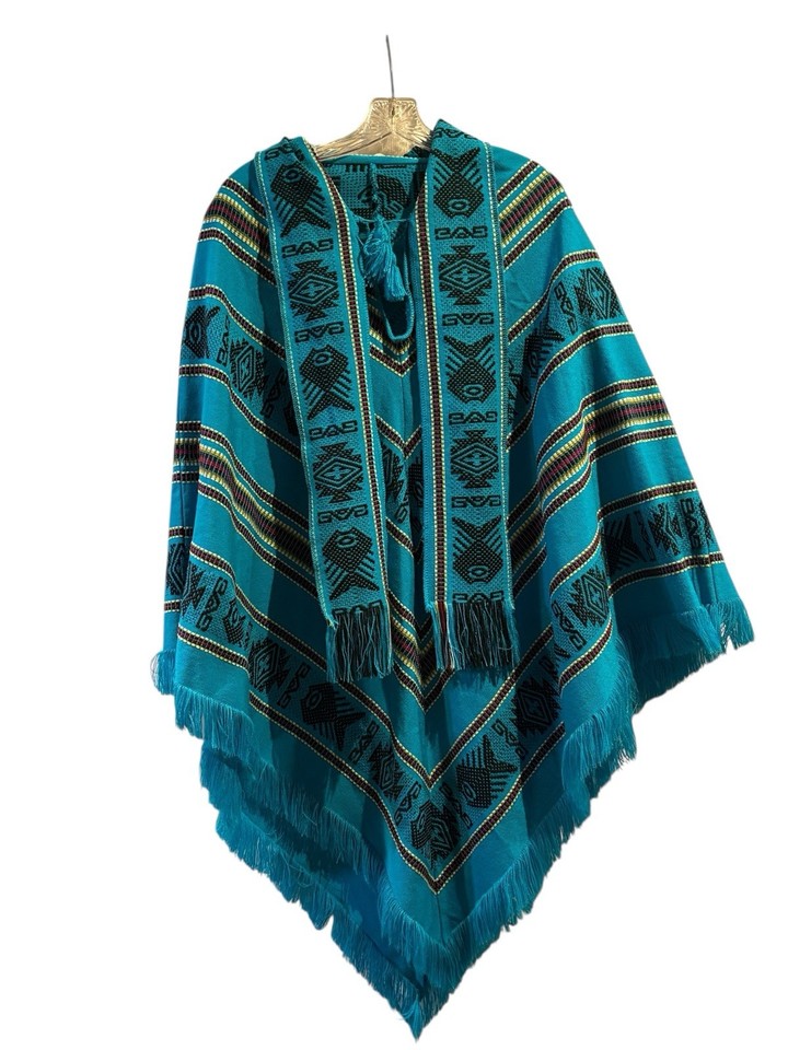 Tejidos Diaz Wool Blend Woven Poncho Multi Color Inca Aztec - One Size ...
